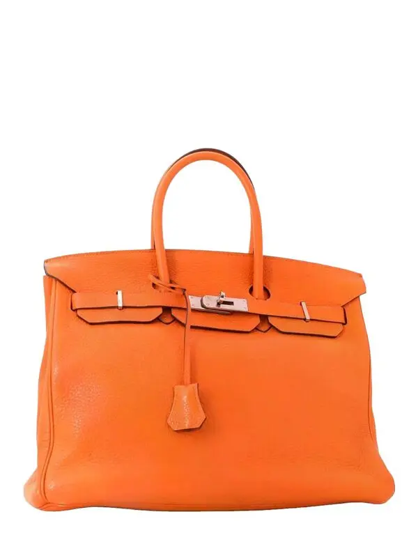 Hermès Birkin Handbag Clemence With Palladium Hardware 35 Tote Bag - Orange