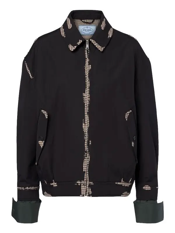 Prada Houndstooth Devoré Cotton Blouson Jacket - Black