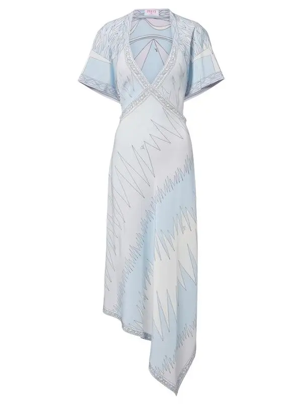 Emilio Pucci Labirinto Asymmetric Silk Crêpe De Chine Midi Dress - Blue