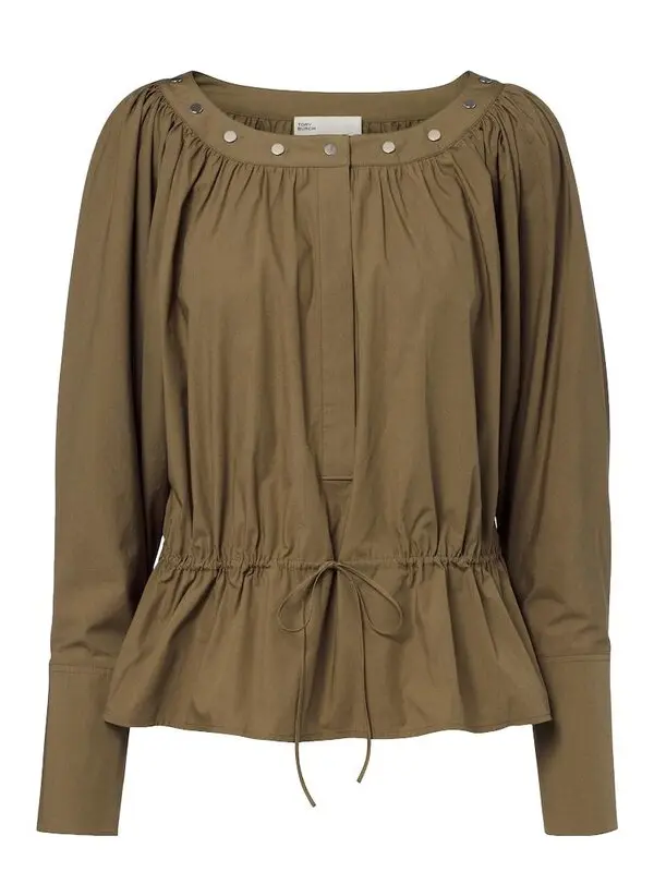 Tory Burch Studded Cotton-blend Poplin Blouse - Green
