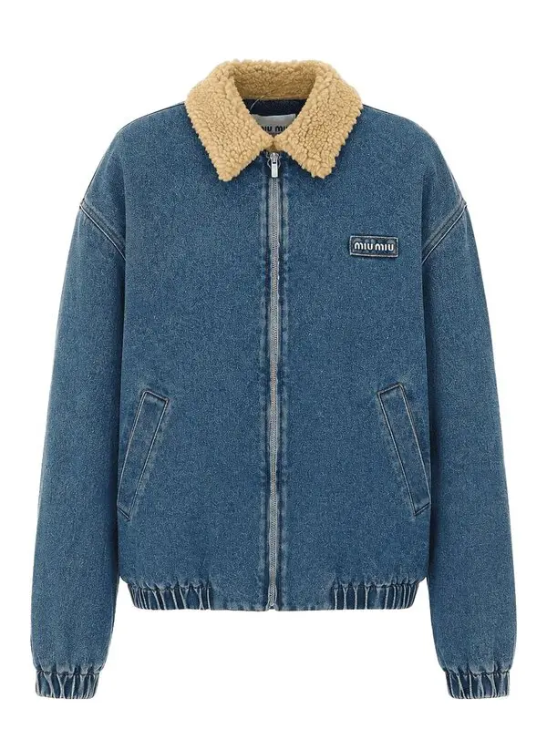 Miu Miu Denim Jacket With Rib Knit Collar - Blue