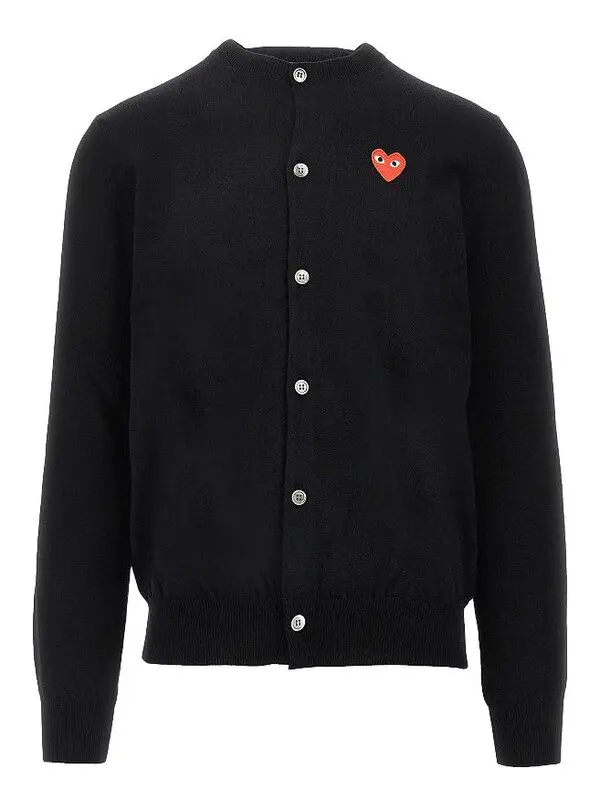 Play Comme Des Garcon Heart Patch Crewneck Cardigan - Black