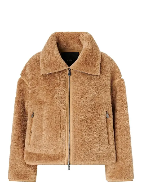 Pinko Zip-up Fleece Coat With Shawl Collar - Beige