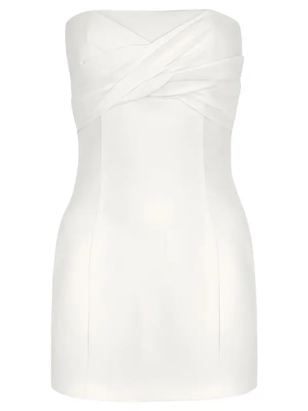 AVENUE 8 Draped Strapless Linen Mini Dress - White
