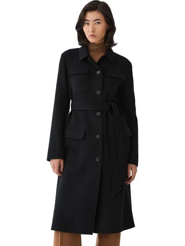 Lafayette 148 New York Cashmere Double Face Belted Overcoat - Black