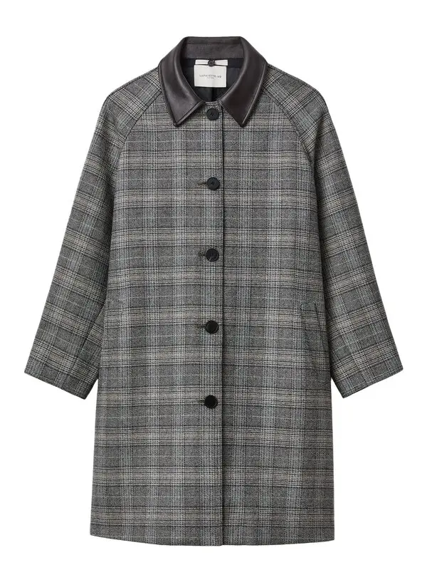 Lafayette 148 New York Wool-cashmere Glen Plaid Quilted Trench Coat - Black Multi