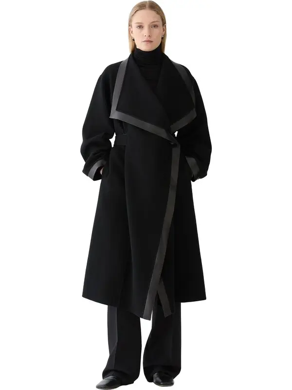 Lafayette 148 New York Cashmere Double Face Belted A-line Coat - Black