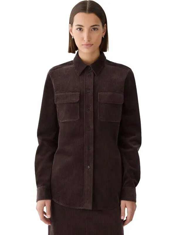 Lafayette 148 New York Cotton Corduroy Button Front Shirt - Truffle