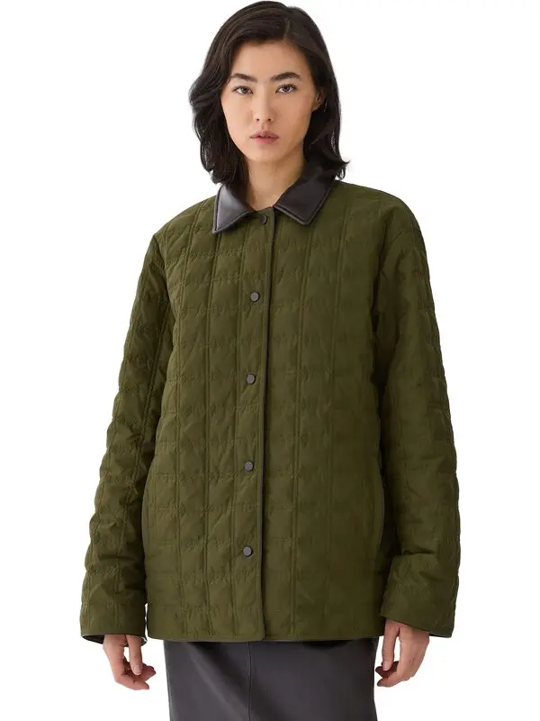 Lafayette 148 New York Quilted Twill Reversible Down Coat - Forest