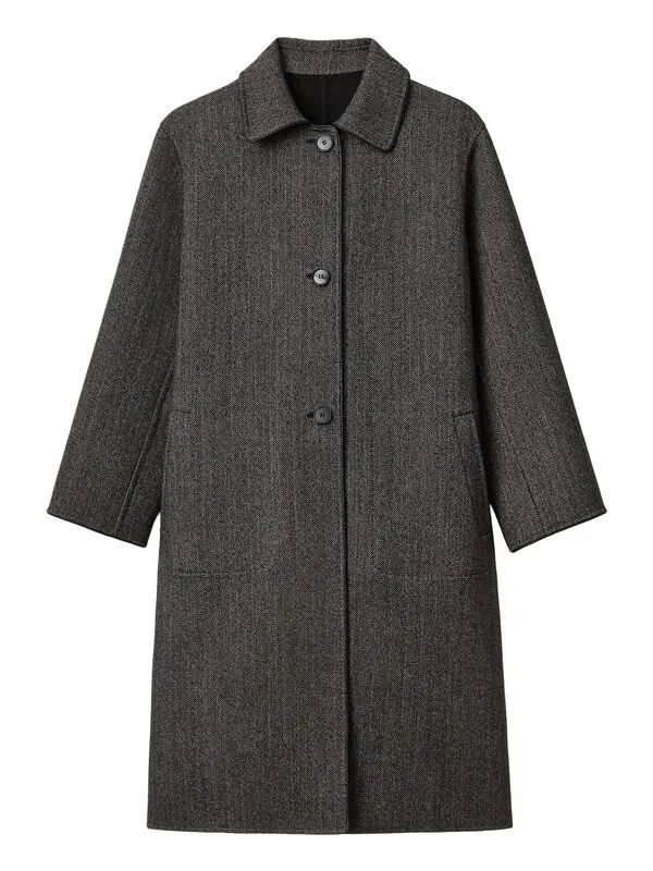 Lafayette 148 New York Wool Cashmere Herringbone Reversible Overcoat - Black Multi