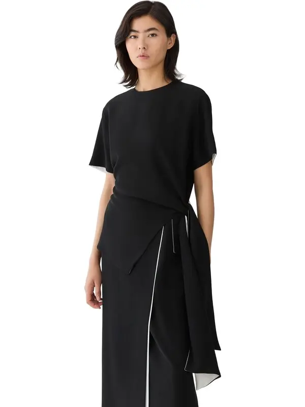 Lafayette 148 New York Crepe Contrast Reversible Blouse - Black