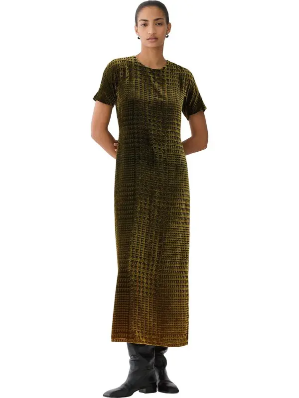 Lafayette 148 New York Glen Plaid Velvet Devor?? Midi Dress - Forest Multi