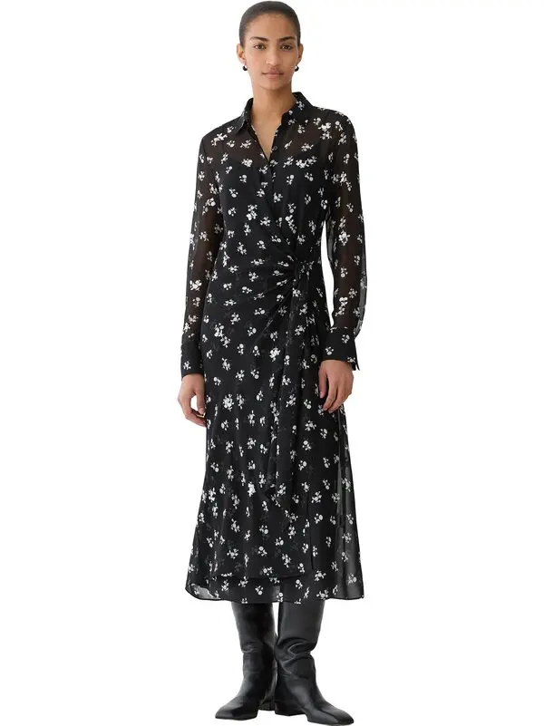 Lafayette 148 New York Ditsy Floral Print Silk Georgette Sequin Wrap Dress - Black Multi