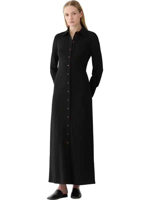 Lafayette 148 New York Double Knit Long Sleeve Maxi Shirt Dress - Black