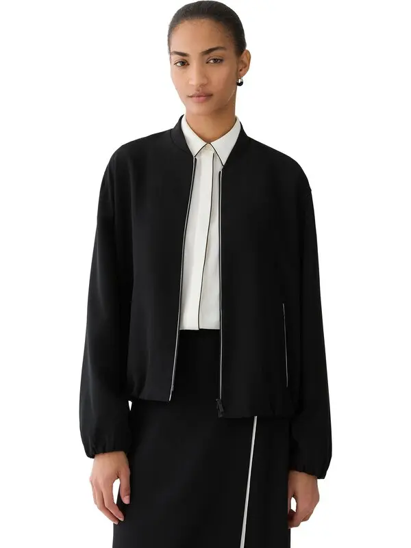 Lafayette 148 New York Crepe Zip Front Bomber Jacket - Black