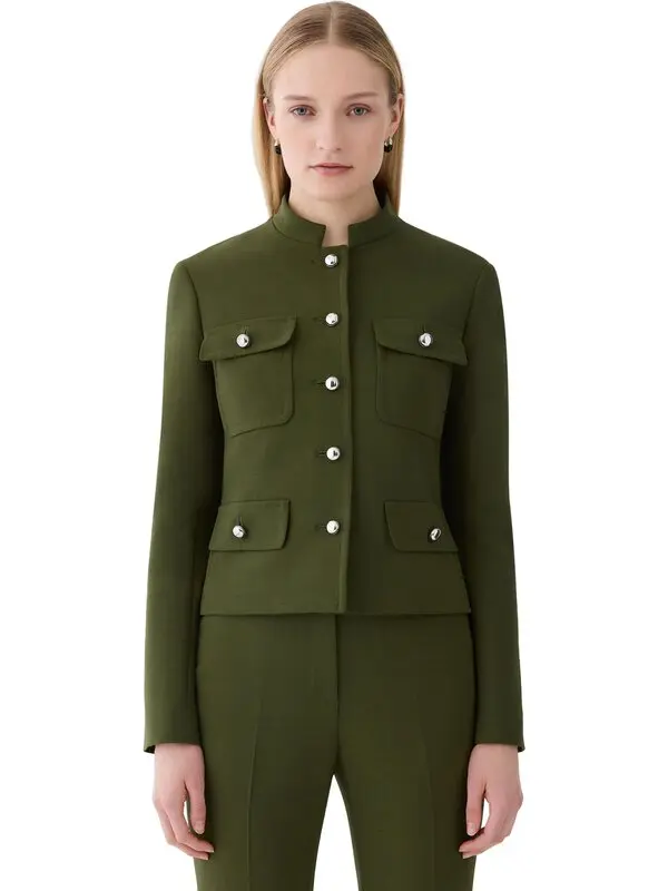 Lafayette 148 New York Wool Double Face Cropped Jacket - Forest