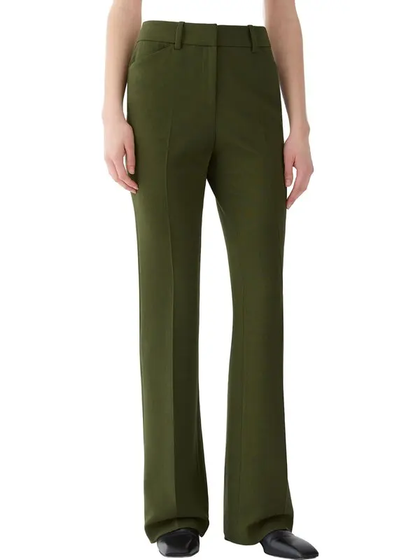 Lafayette 148 New York Wool Double Face Mid Rise Flared Pants - Forest