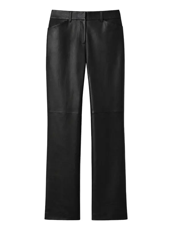 Lafayette 148 New York Stretch Nappa Leather Mid Rise Straight Leg Pants - Black