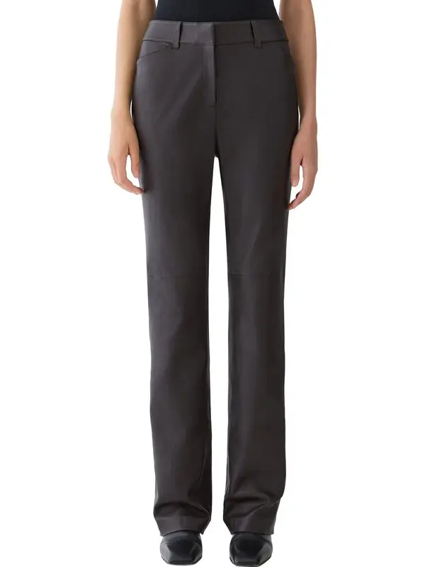 Lafayette 148 New York Stretch Nappa Leather Mid Rise Straight Leg Pants - Truffle