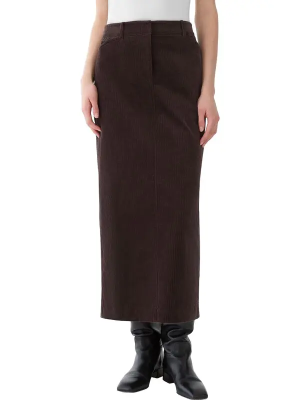 Lafayette 148 New York Cotton Corduroy Midi Trouser Skirt - Truffle