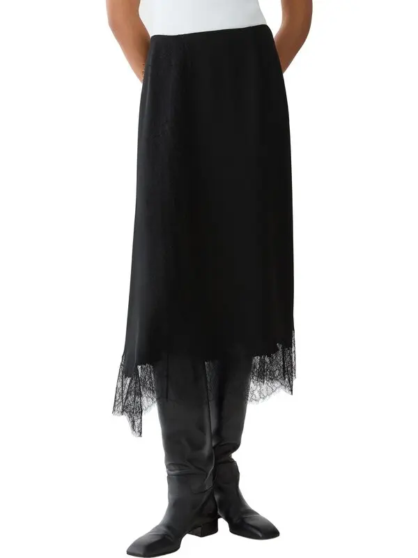Lafayette 148 New York Responsible Finesse Crepe & Chantilly Lace Skirt - Black