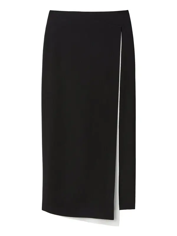 Lafayette 148 New York Crepe Contrast Midi Asymmetric Skirt - Black