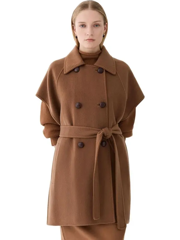 Lafayette 148 New York Cashmere Double Face Trench Poncho - Vicuna