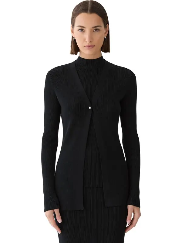 Lafayette 148 New York Matte Crepe Ribbed Slim Cardigan - Black
