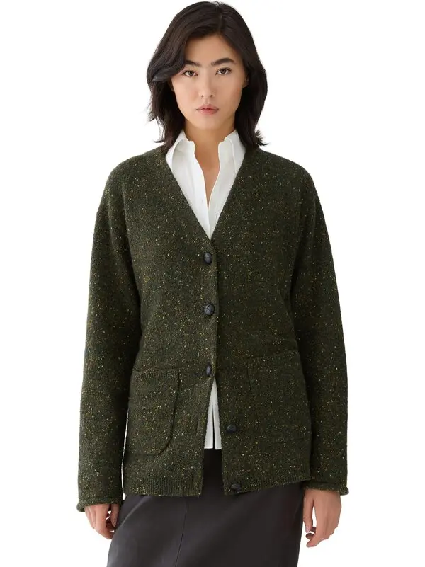 Lafayette 148 New York Cashmere Donegal V-neck Cardigan - Forest Multi