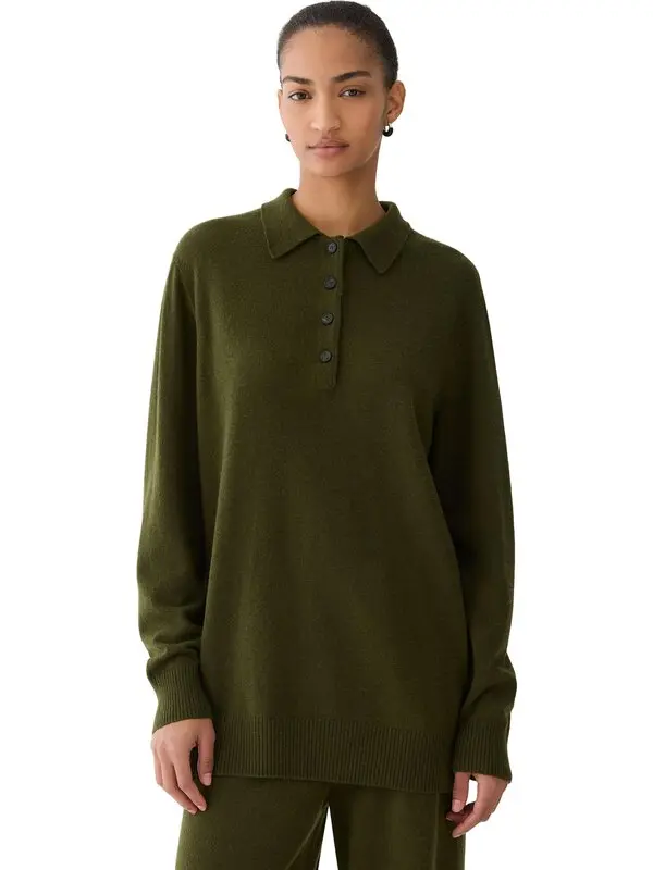 Lafayette 148 New York Wool Cashmere Polo Sweater - Forest