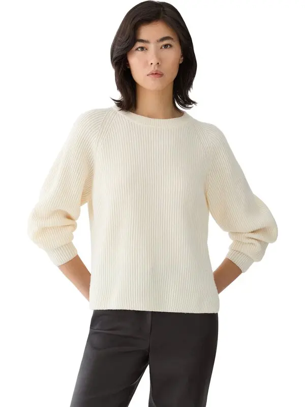 Lafayette 148 New York Wool Cashmere Fisherman's Rib Crewneck Sweater - Cloud