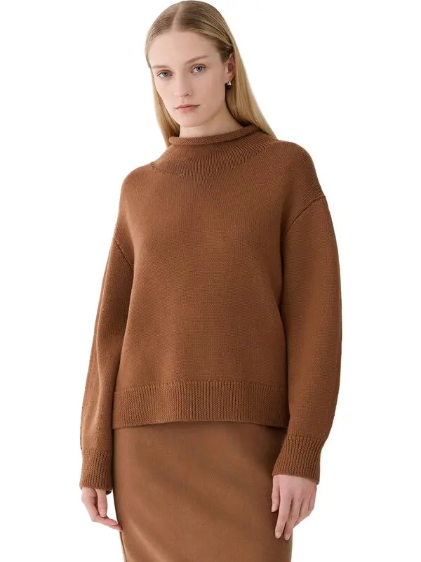 Lafayette 148 New York Merino Wool Funnel Neck Sweater - Vicuna