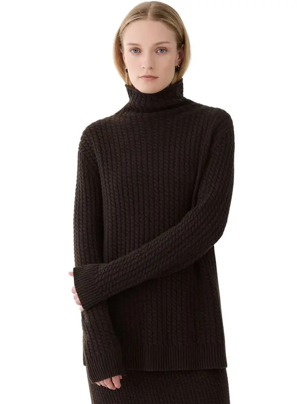 Lafayette 148 New York Petite Cashmere Cable Knit Sweater - Truffle