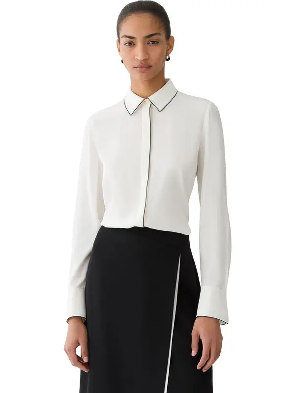 Lafayette 148 New York Matte Silk Button Front Blouse - Cloud