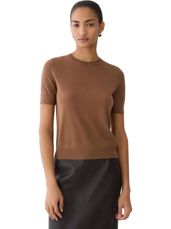 Lafayette 148 New York Plus-size Fine Gauge Cashmere Crewneck Short Sleeve Sweater - Vicuna