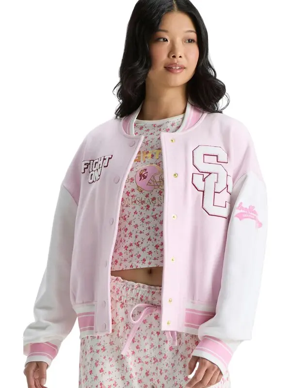 LoveShackFancy Fanatics X Collegiate Varsity Jacket - Usc Pink