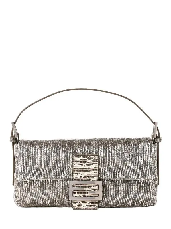 Fendi Baguette 26424 Hand-embroidered Micro-bead Bag - Silver