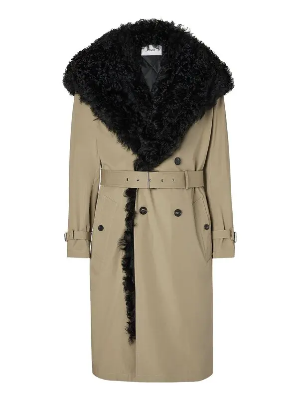 Fendi Double-breasted Shearling Trench Coat - Beige