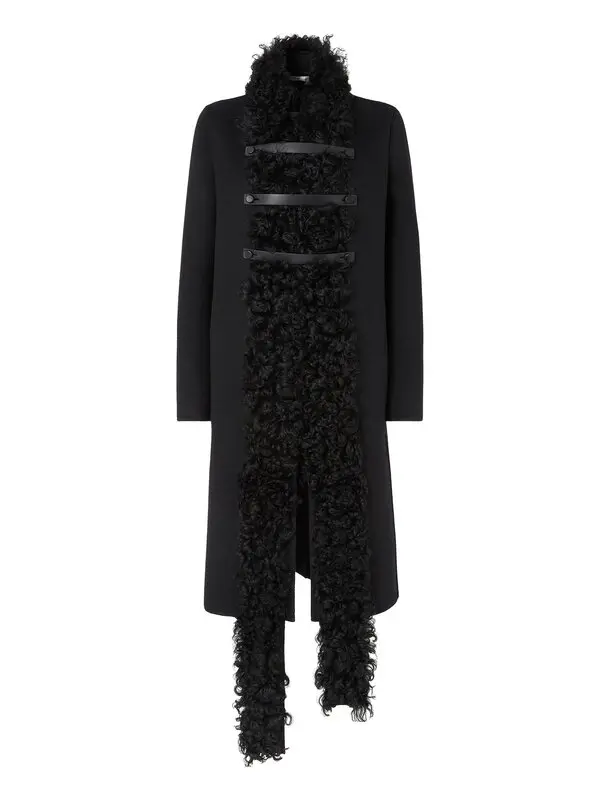 Fendi Deconstructed Midi Coat With Detachable Shearling Collar - Black