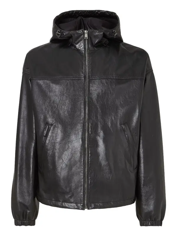 Fendi Leather Blouson With Drawstring Hood - Black