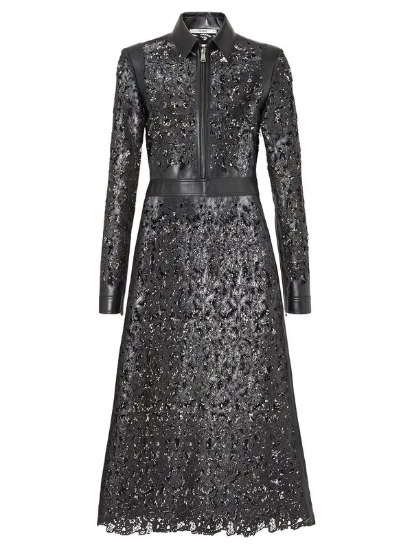 Fendi Midi Shirt Dress With Macramé Laser-cut Motif - Black