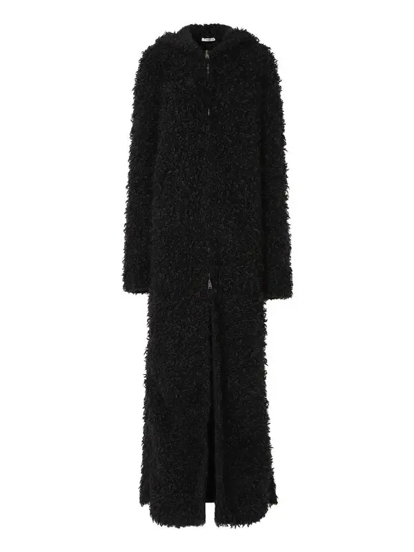Fendi Long Shearling-effect Coat With Hood - Black