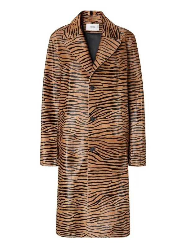 Fendi Single-breasted Hair-on Calfskin Coat With Tiger Print - Multicolour
