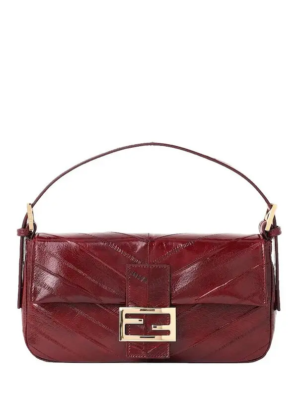 Fendi Baguette 26424 Burgundy Hagfish Leather Bag - Red