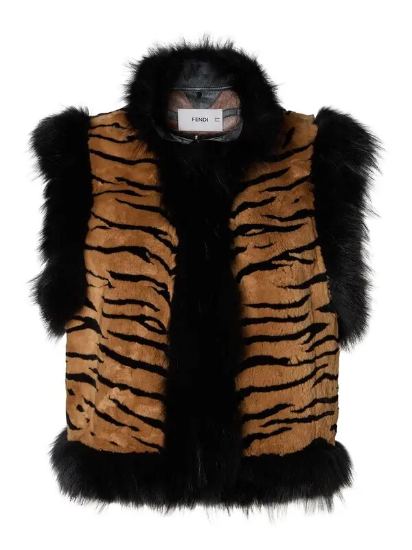 Fendi Tiger Skin Effect Mink Gilet With Fox Fur And Nappa Leather Trim - Multicolour