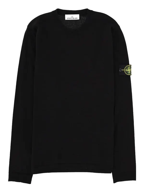 Stone Island Cotton Crew Neck Long Sleeve Pullover With Logo Patch - Black