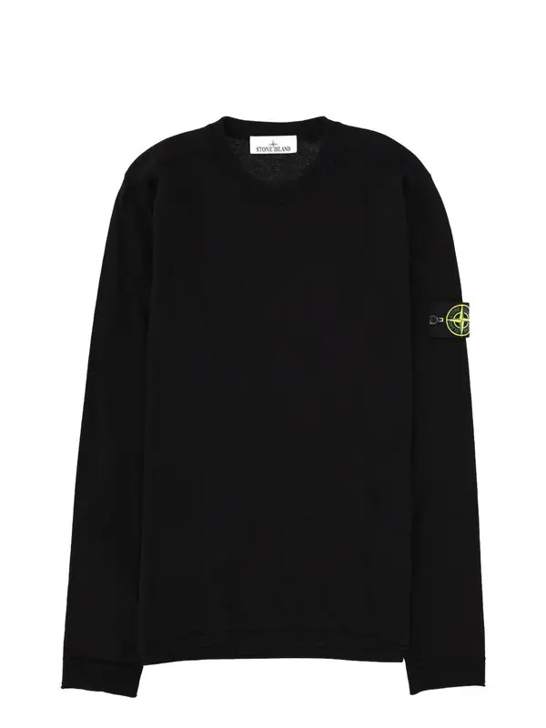 Stone Island Cotton Crew Neck Long Sleeve Pullover With Logo Patch - Black