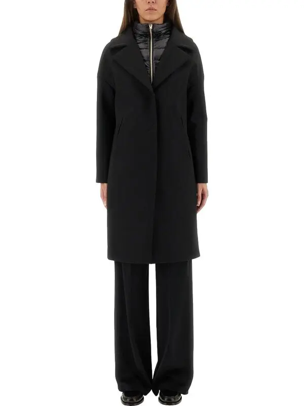 Herno Wool Blend Coat With Technical Bib - Black