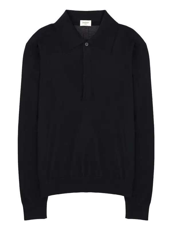 Saint Laurent Polo In Maglia Di Cotone E Seta - Blue
