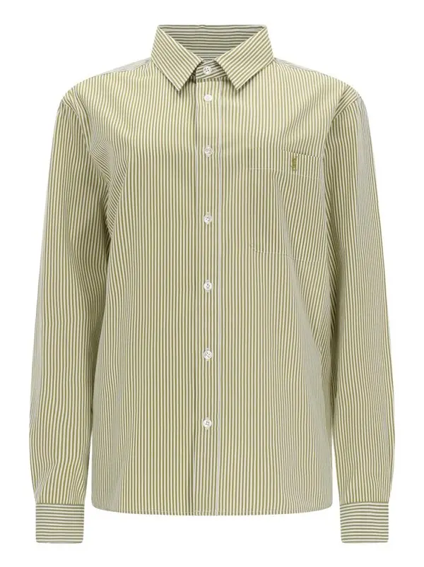 Saint Laurent Cassandre Striped Cotton Shirt - Green